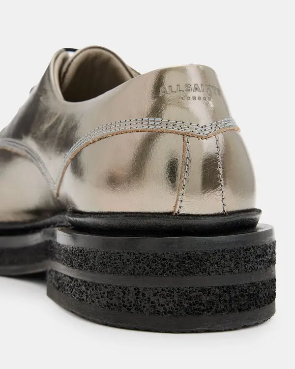 Allsaints Escher Metallic Leather Lace Up Shoes In Gunmetal Grey - 68% Off  | Editorialist