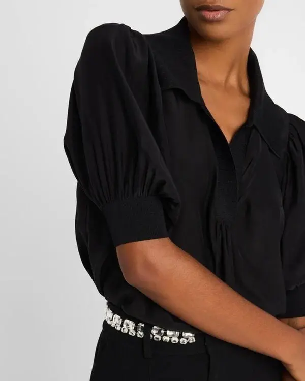 Cinq À Sept Weldon Silk Combo Top - Black