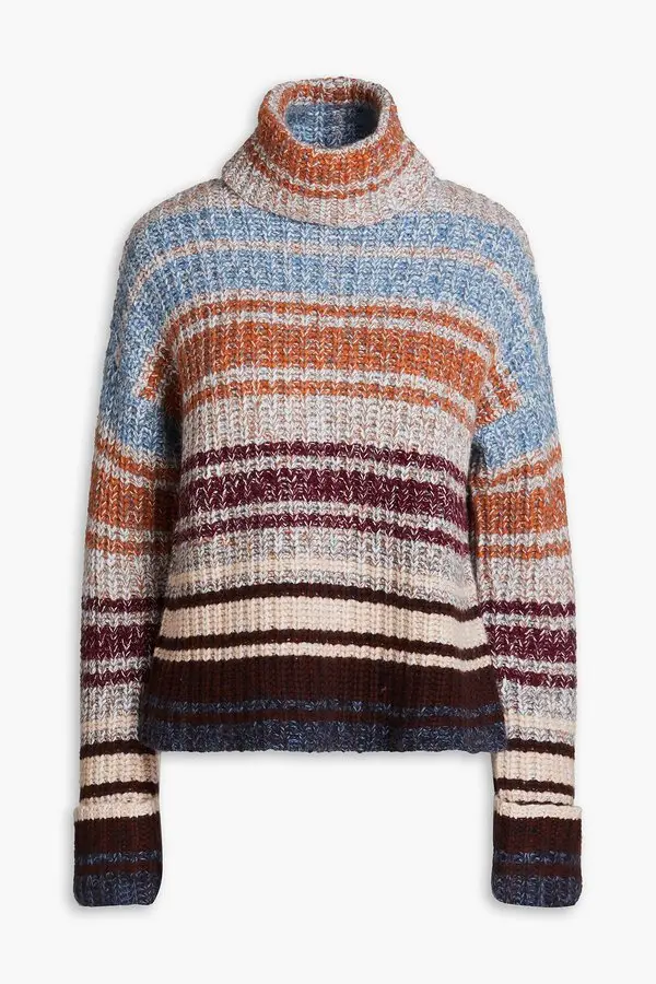Autumn Cashmere Striped Cashmere Turtleneck Sweater