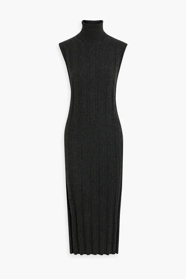 Autumn Cashmere Ribbed Cashmere Turtleneck Midi Dress