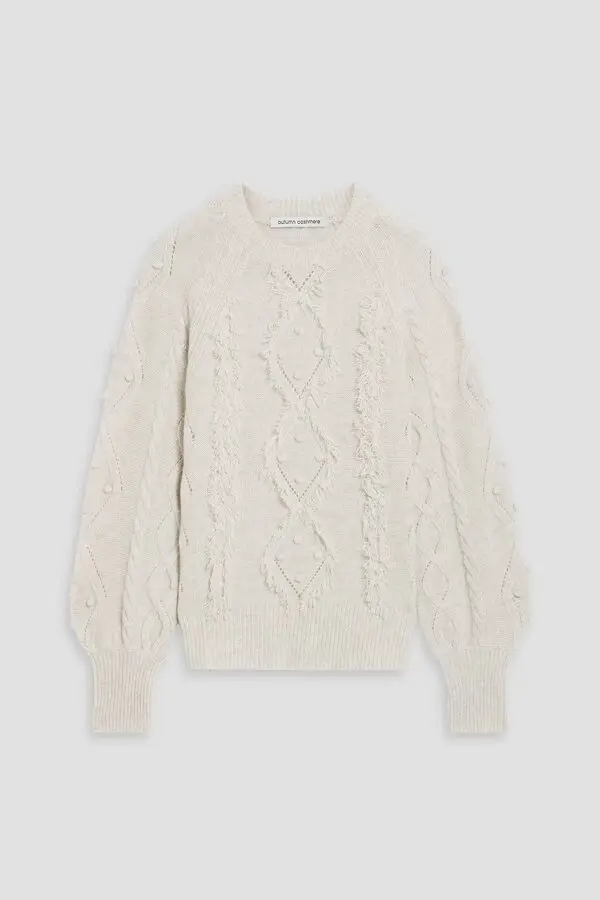 Autumn Cashmere Pompom-embellished Cable-knit Cashmere Sweater