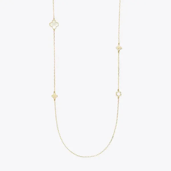 Tory Burch Forget Me Not Long Necklace - Tory Gold/mother Of Pearl