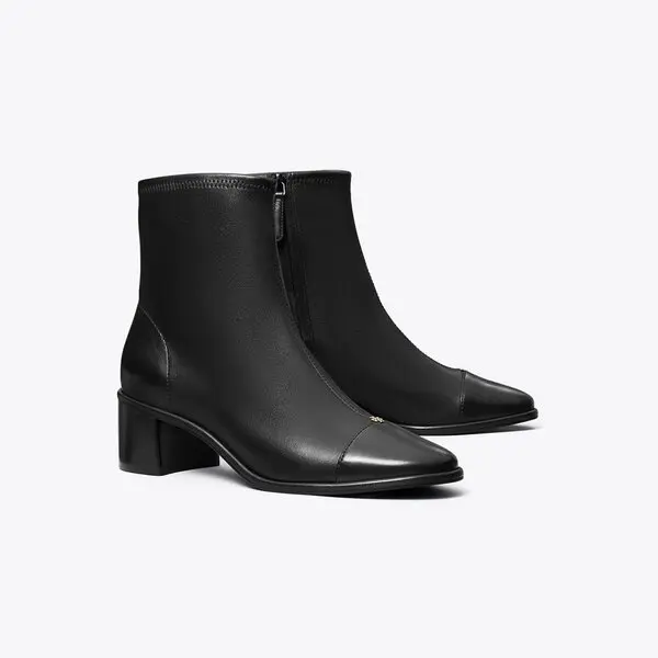 Tory Burch Cap-toe Low Heel Ankle Boots - Perfect Black/perfect Black