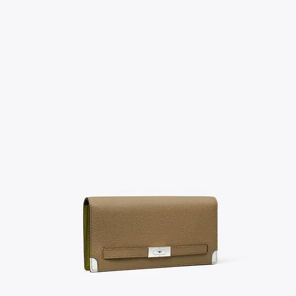 Tory Burch T Pebbled Slim Wallet - Wild Mushroom