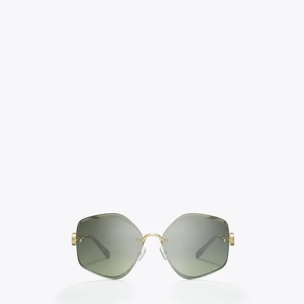 Tory Burch Miller Metal Geometric Sunglasses - Shiny Gold/dark Green