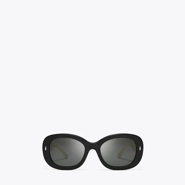 Tory Burch Miller Oval Sunglasses - Black/ivory/dark Grey Solid