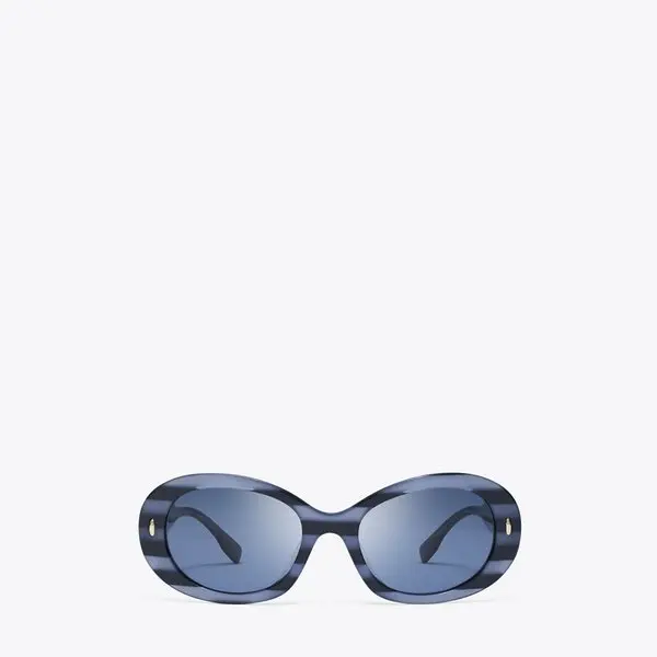 Tory Burch Miller Oval Sunglasses - Blue Stripe/dark Blue