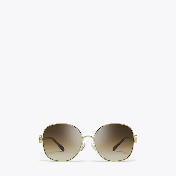 Tory Burch Miller Metal Round Sunglasses - Shiny Light Gold/brown Gradient