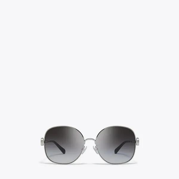 Tory Burch Miller Metal Round Sunglasses - Silver/grey Gradient