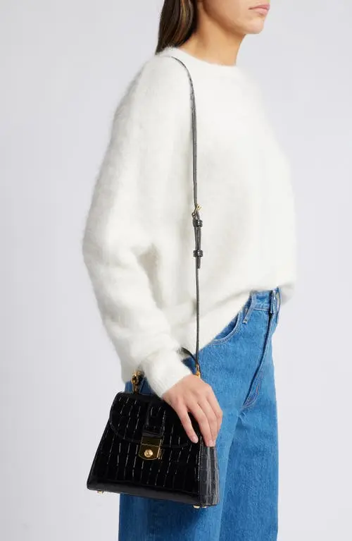 Veronica Beard Crest Croc-Embossed Top Handle Bag - Black