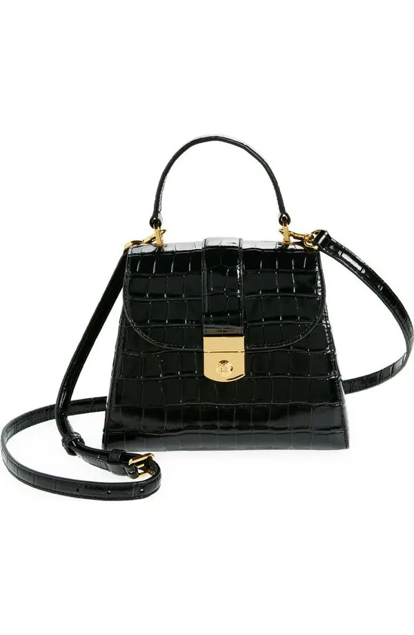 Veronica Beard Crest Croc-Embossed Top Handle Bag - Black