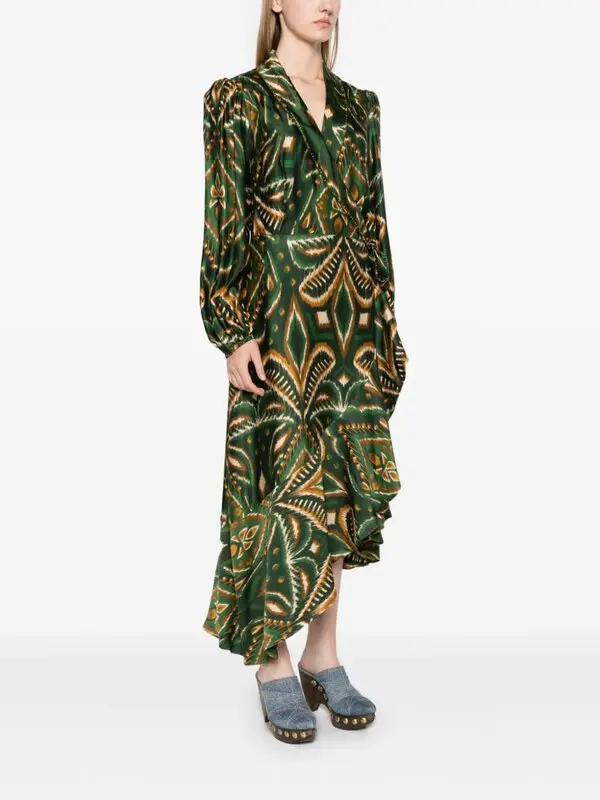 farm rio pineapple ikat asymmetric hem wrap dress Midi In Green - 60% Off formal birthday dinner Size:EU 40 Women's Crisscross Backless Tie Free Standard