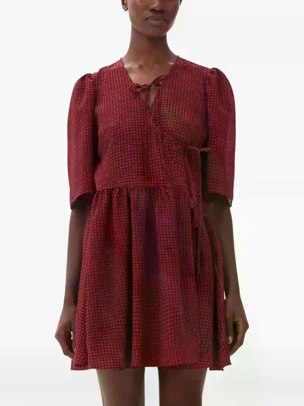 GANNI Gingham-print Mini Wrap Dress - Red