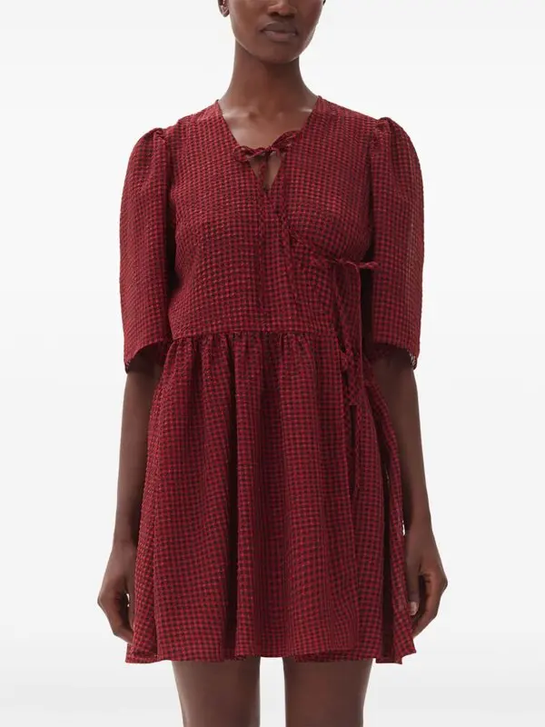 GANNI Gingham-print Mini Wrap Dress