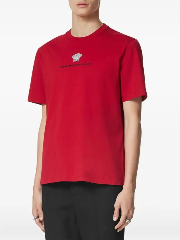 Versace Embroidered Cotton-jersey T-shirt - Red