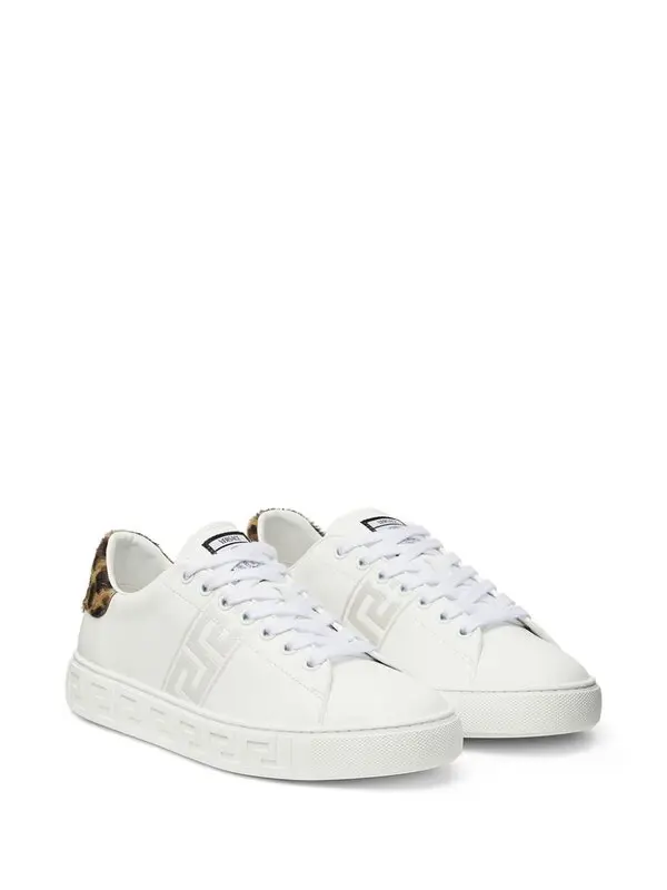 Versace Greca Leopard-embroidered Sneakers - White