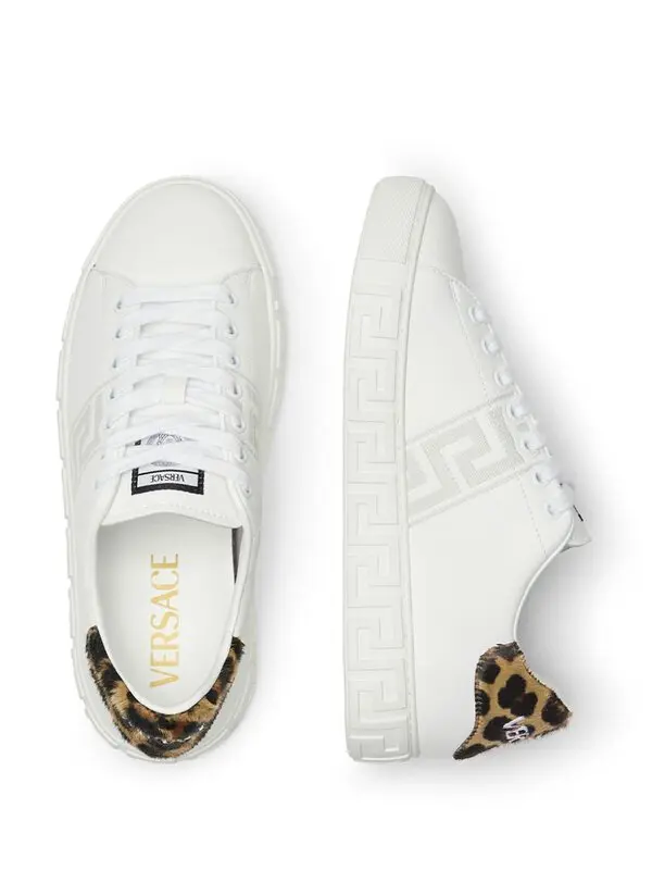 Versace Greca Leopard-embroidered Sneakers - White