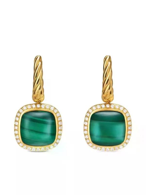 David Yurman 18kt Yellow Albion Malachite And Diamond Drop Earrings - Gold