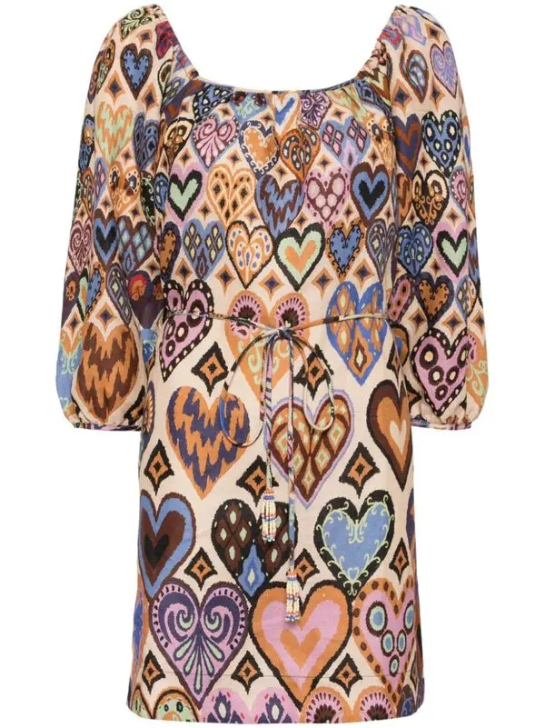 Farm Rio Heart Print Linen Dress