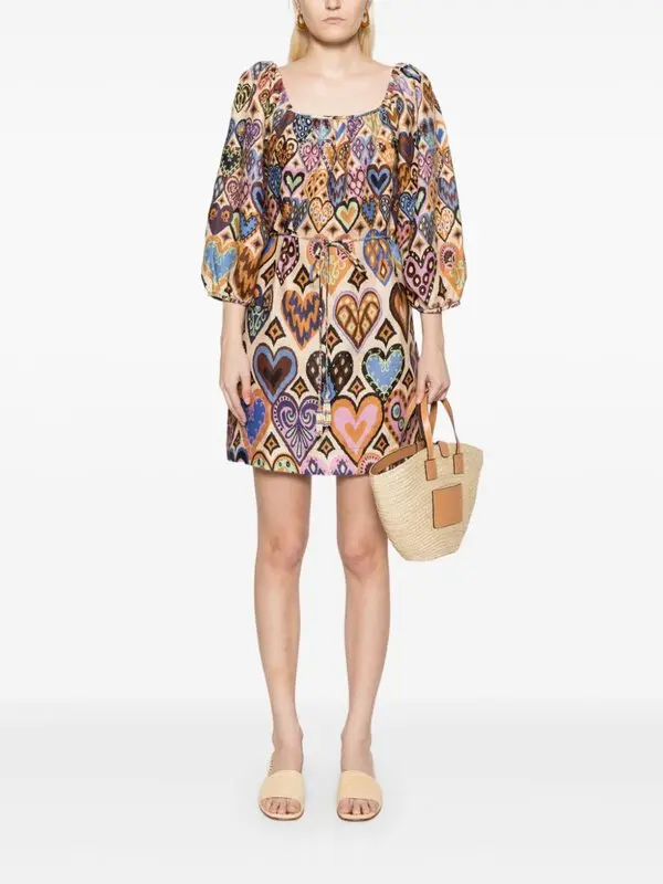 Farm Rio Heart Print Linen Dress