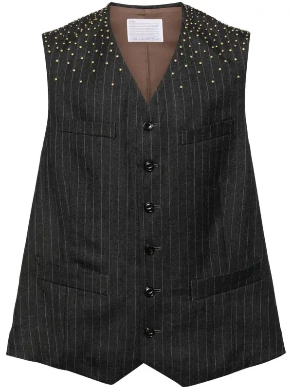 Kolor Stud-embellished Striped Waistcoat