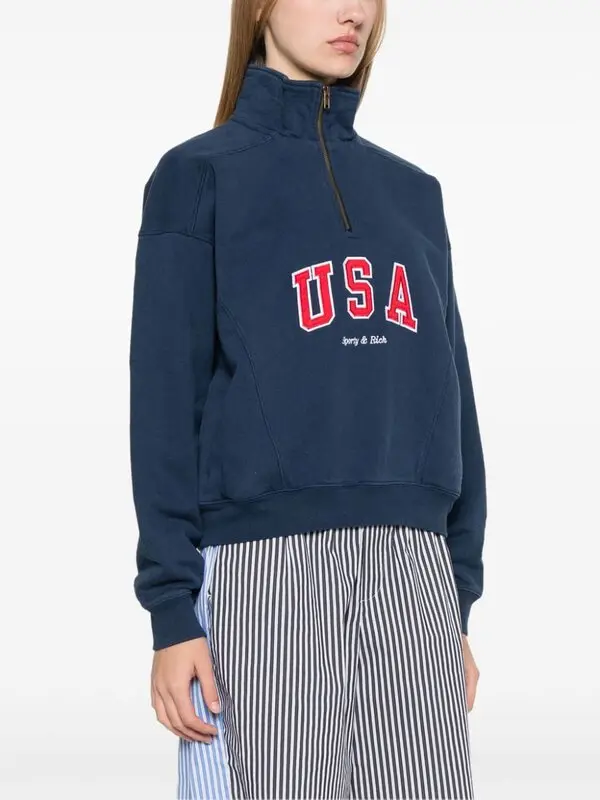 Sporty & Rich Embroidered Half-zip Sweatshirt