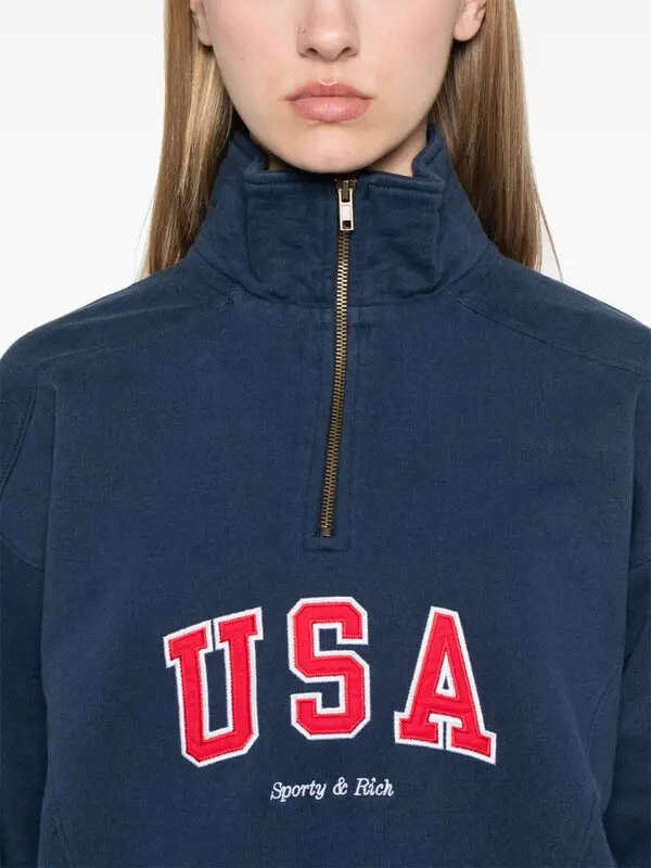 Sporty & Rich Embroidered Half-zip Sweatshirt