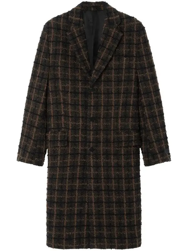 Versace Tweed Single-breasted Coat - Brown