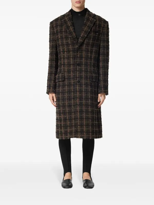 Versace Tweed Single-breasted Coat - Brown
