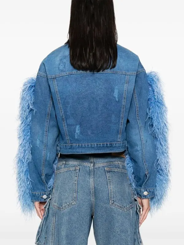 Loulou Feather-Trimmed Denim Jacket In Blue 25% Off Editorialist