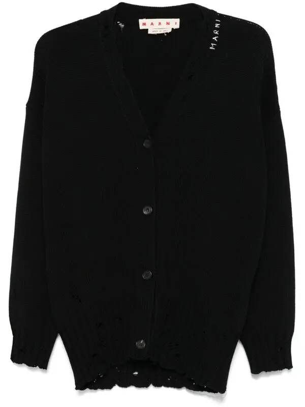 Marni Distressed Knit Cardigan - Black