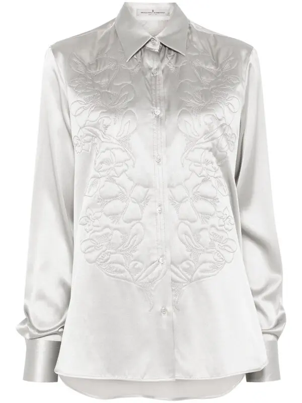 Ermanno Scervino Floral-embroidered Silk Shirt