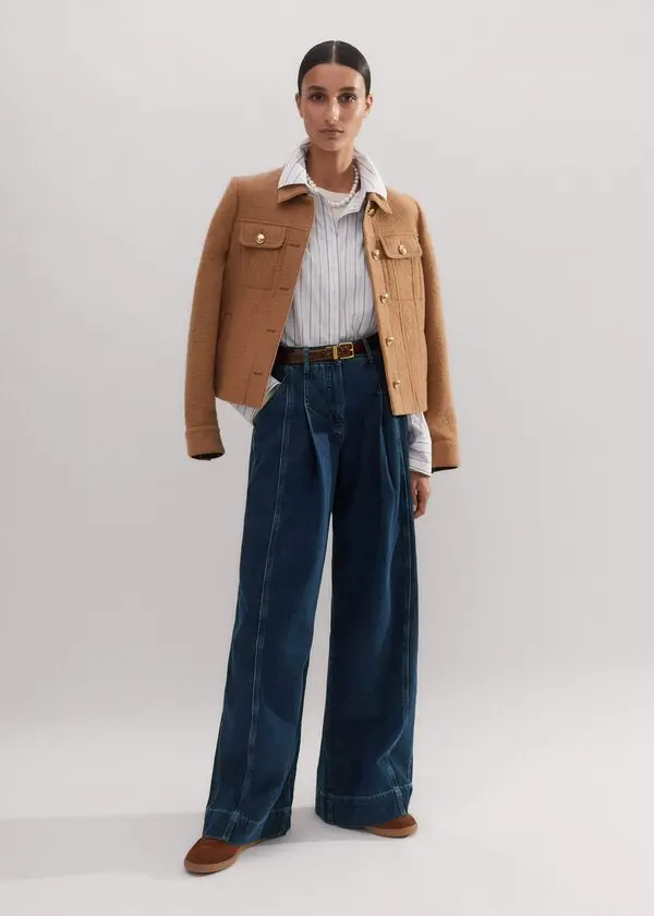 ME+EM Soft Denim Pleated Pant - Mid Wash