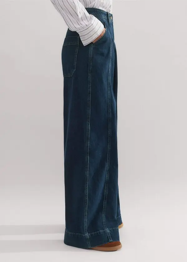 ME+EM Soft Denim Pleated Pant - Mid Wash