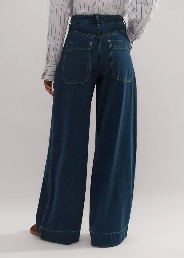 ME+EM Soft Denim Pleated Pant - Mid Wash
