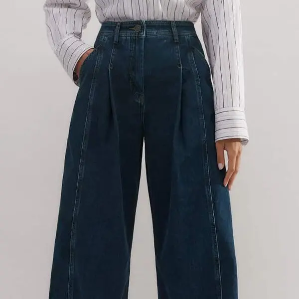 ME+EM Soft Denim Pleated Pant - Mid Wash