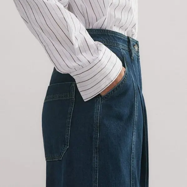 ME+EM Soft Denim Pleated Pant - Mid Wash