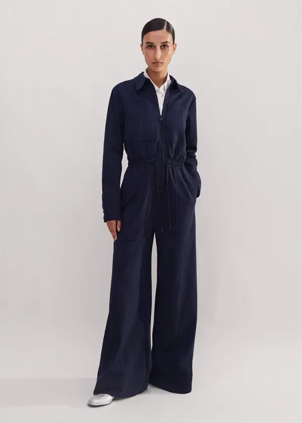 ME+EM Travel Tailoring Pinstripe Cargo Jumpsuit - Navy/white
