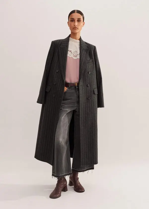 Me+Em Wool Blend Pinstripe Coat In Charcoal 60% Off Editorialist