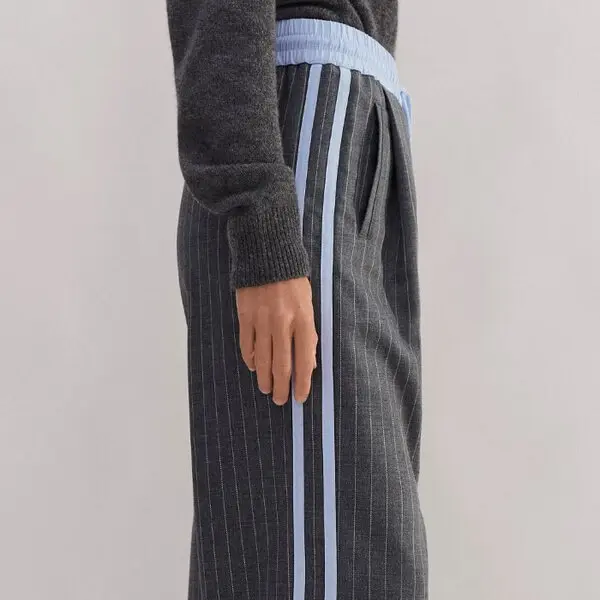 ME+EM Pinstripe Tapered Track Pant - Grey/chambray