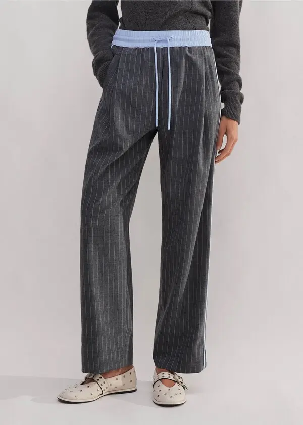 ME+EM Pinstripe Tapered Track Pant - Grey/chambray