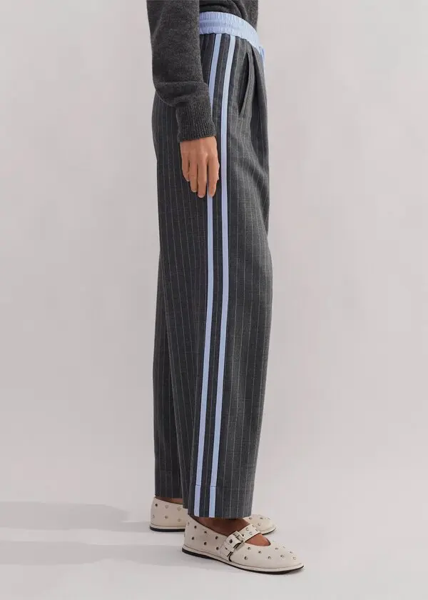 ME+EM Pinstripe Tapered Track Pant - Grey/chambray