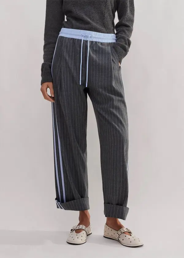 ME+EM Pinstripe Tapered Track Pant - Grey/chambray