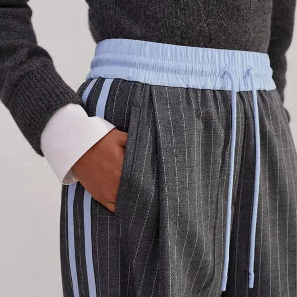 ME+EM Pinstripe Tapered Track Pant - Grey/chambray