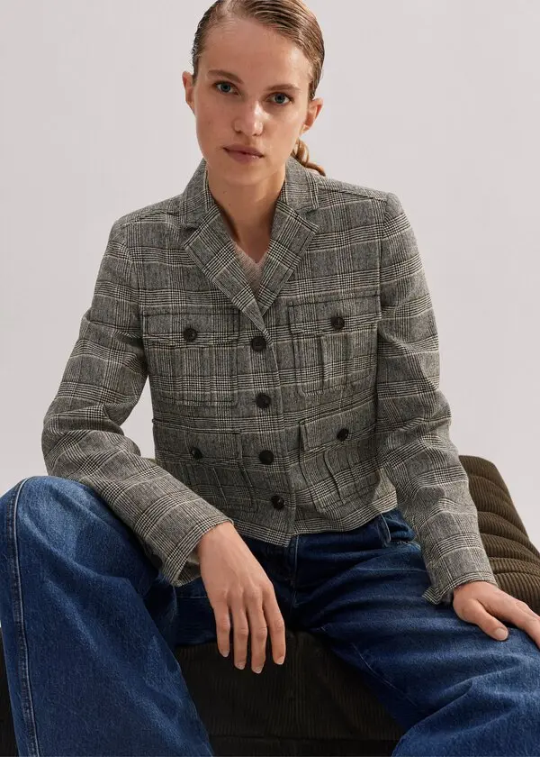 ME+EM Wool-blend Check Short Jacket - Brown/cream/black