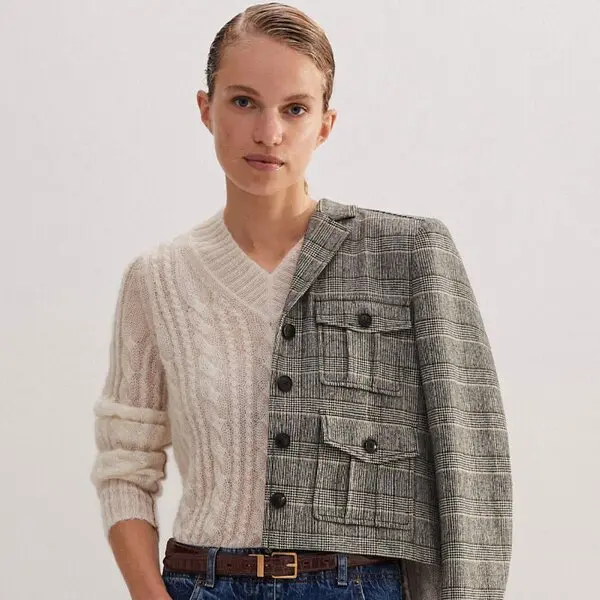 ME+EM Wool-blend Check Short Jacket - Brown/cream/black