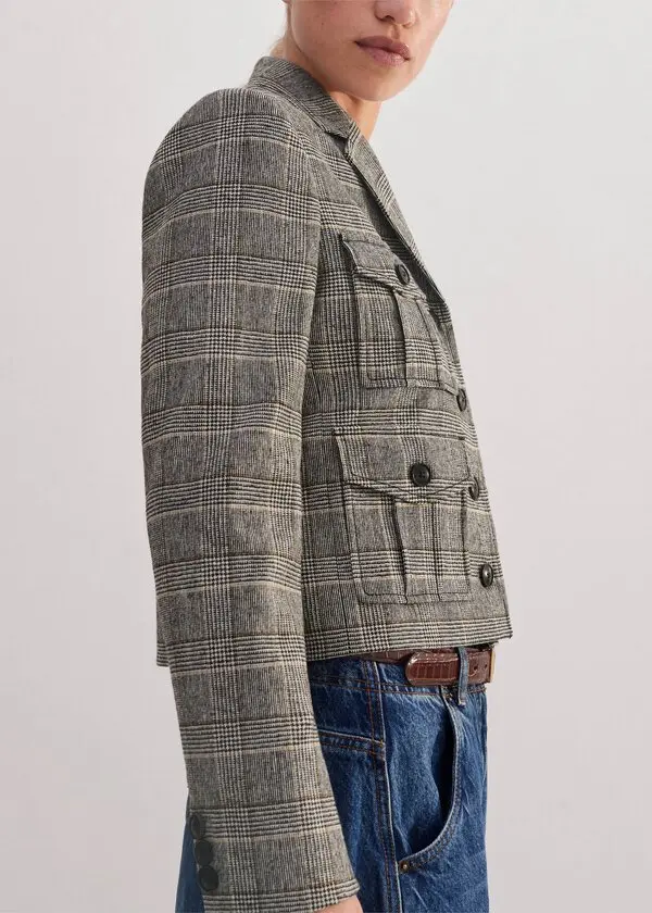 ME+EM Wool-blend Check Short Jacket - Brown/cream/black