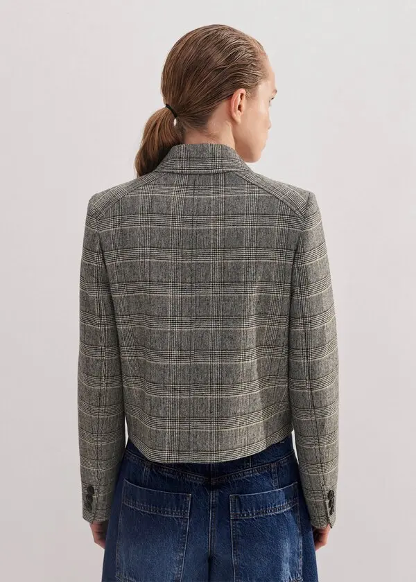 ME+EM Wool-blend Check Short Jacket - Brown/cream/black