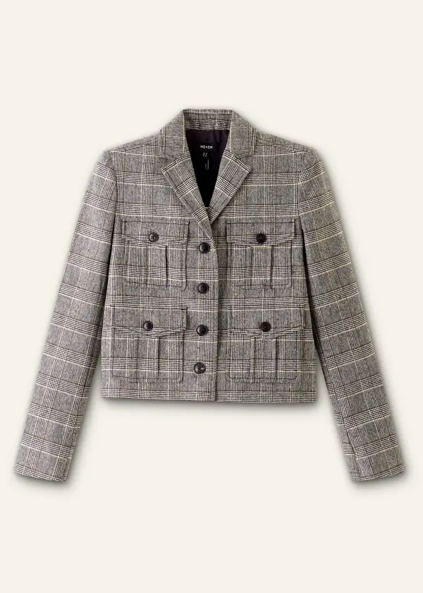 ME+EM Wool-blend Check Short Jacket - Brown/cream/black