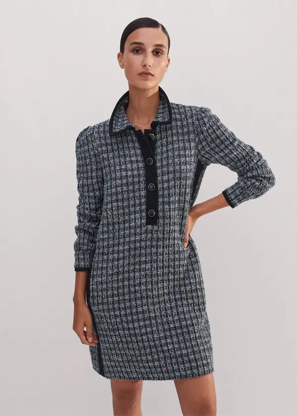 ME+EM Tweed Shift Dress - Navy Multi